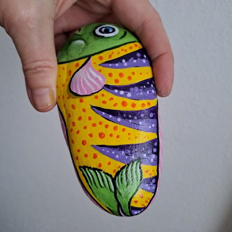 Handmade Fish Stone Painting, Home Decor, Balcony Decor, Free Shipping ...