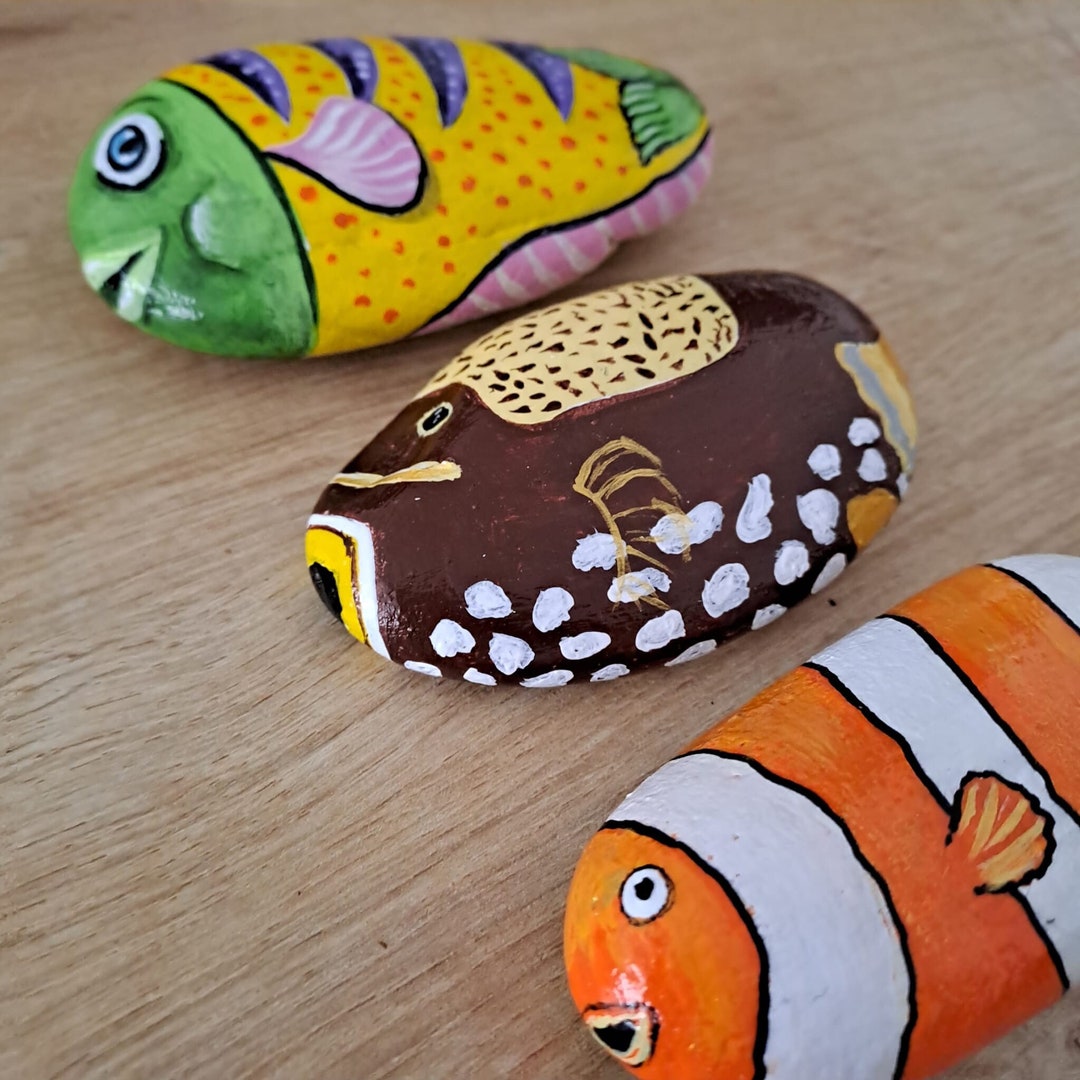 Handmade Fish Stone Painting, Home Decor, Balcony Decor, Free Shipping ...