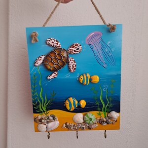 Handmade Key Holder With Stone Painting on Wood, Board to Hang Keys ...