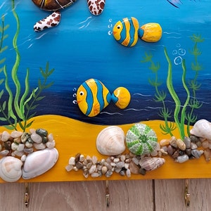 Handmade Key Holder With Stone Painting on Wood, Board to Hang Keys ...