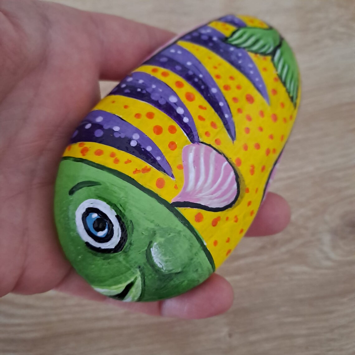 Handmade Fish Stone Painting, Home Decor, Balcony Decor, Free Shipping ...