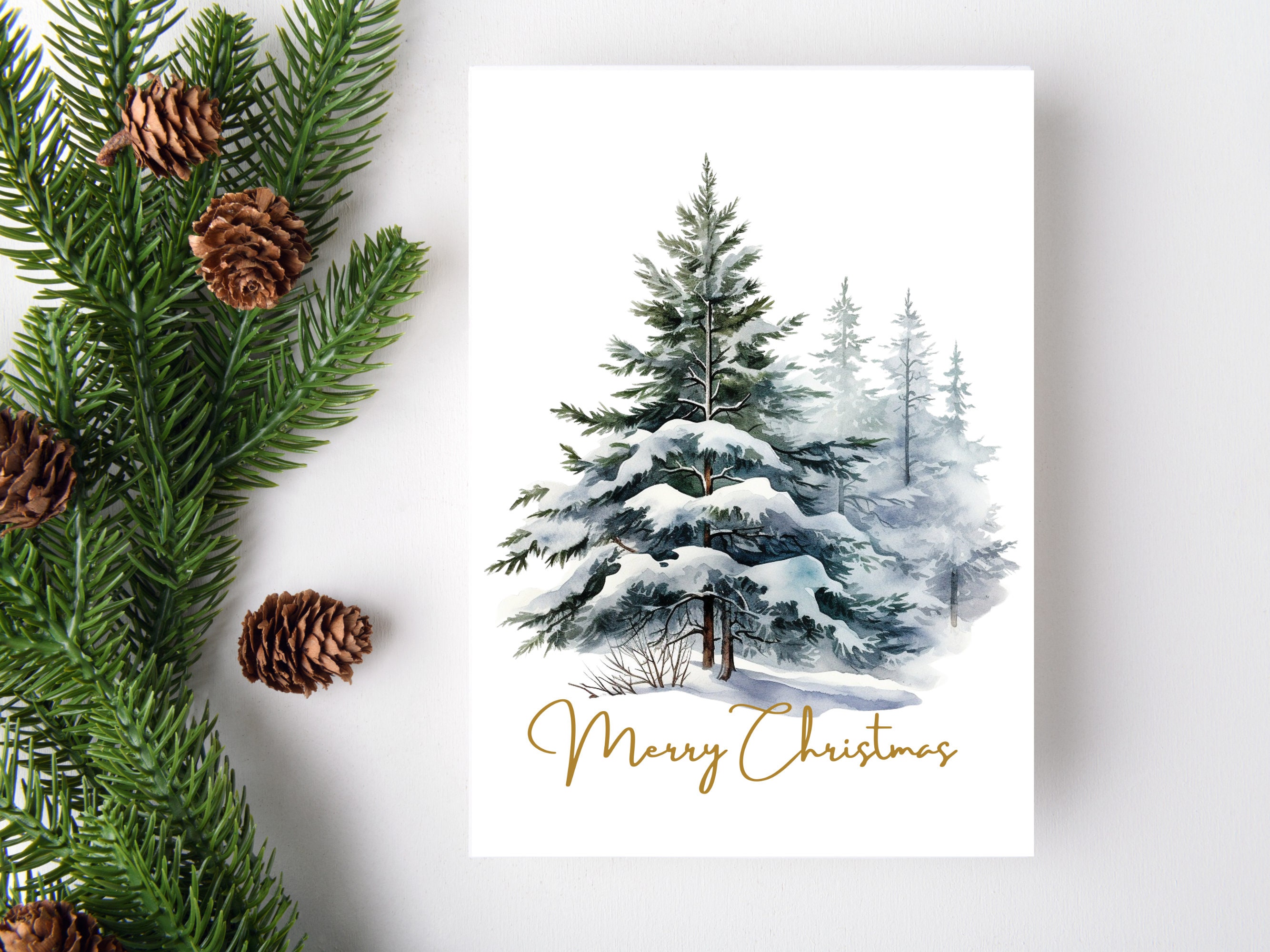 Watercolor Christmas Tree Card | Digital Christmas Card - Etsy