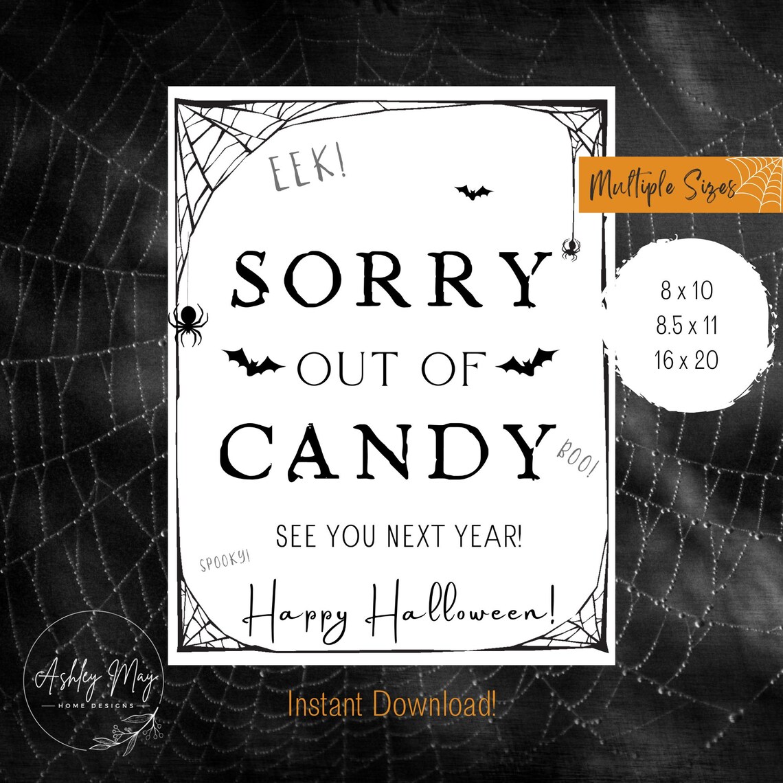 Sorry Out of Candy Sign Halloween Printable, Trick or Treat Sign ...