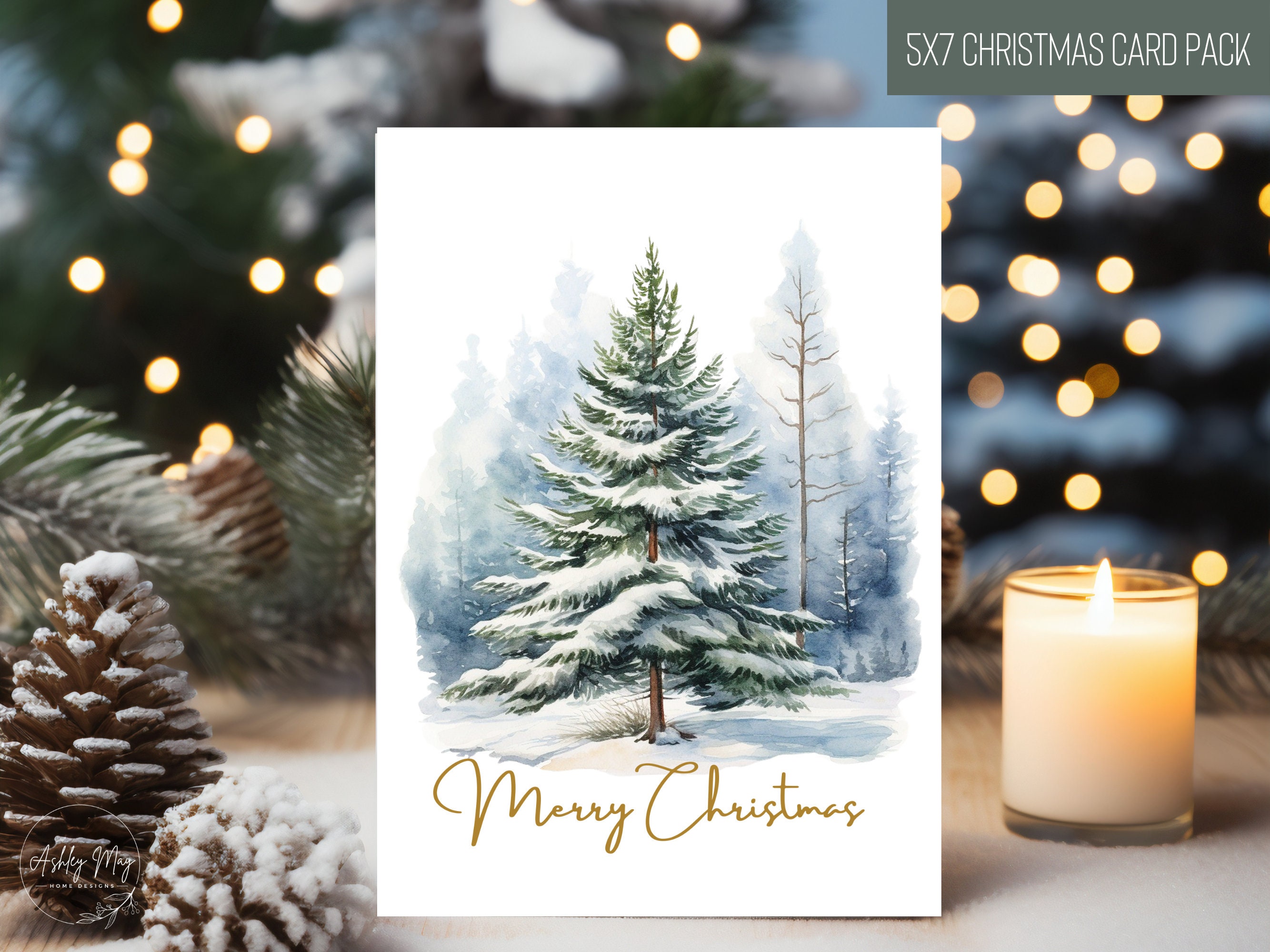 Watercolor Christmas Tree Card | Digital Christmas Card - Etsy