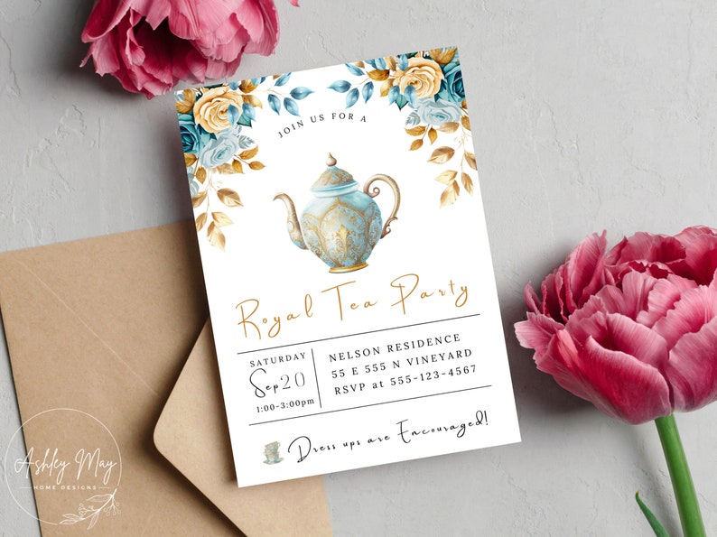 Editable Blue Tea Party Invitation - Etsy