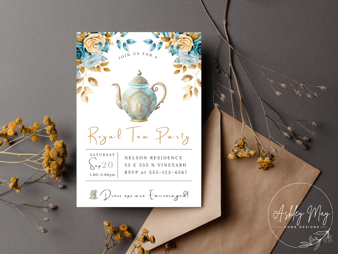 Editable Blue Tea Party Invitation - Etsy