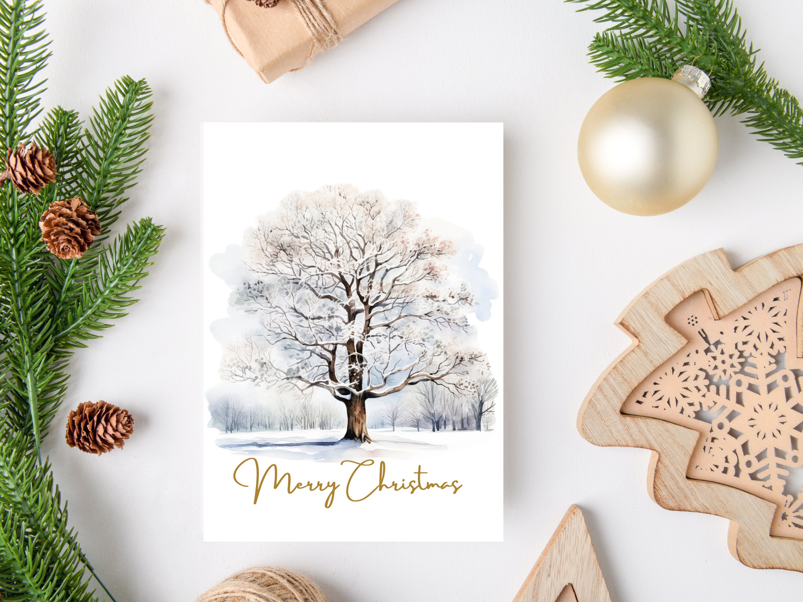 Watercolor Christmas Tree Card | Digital Christmas Card - Etsy