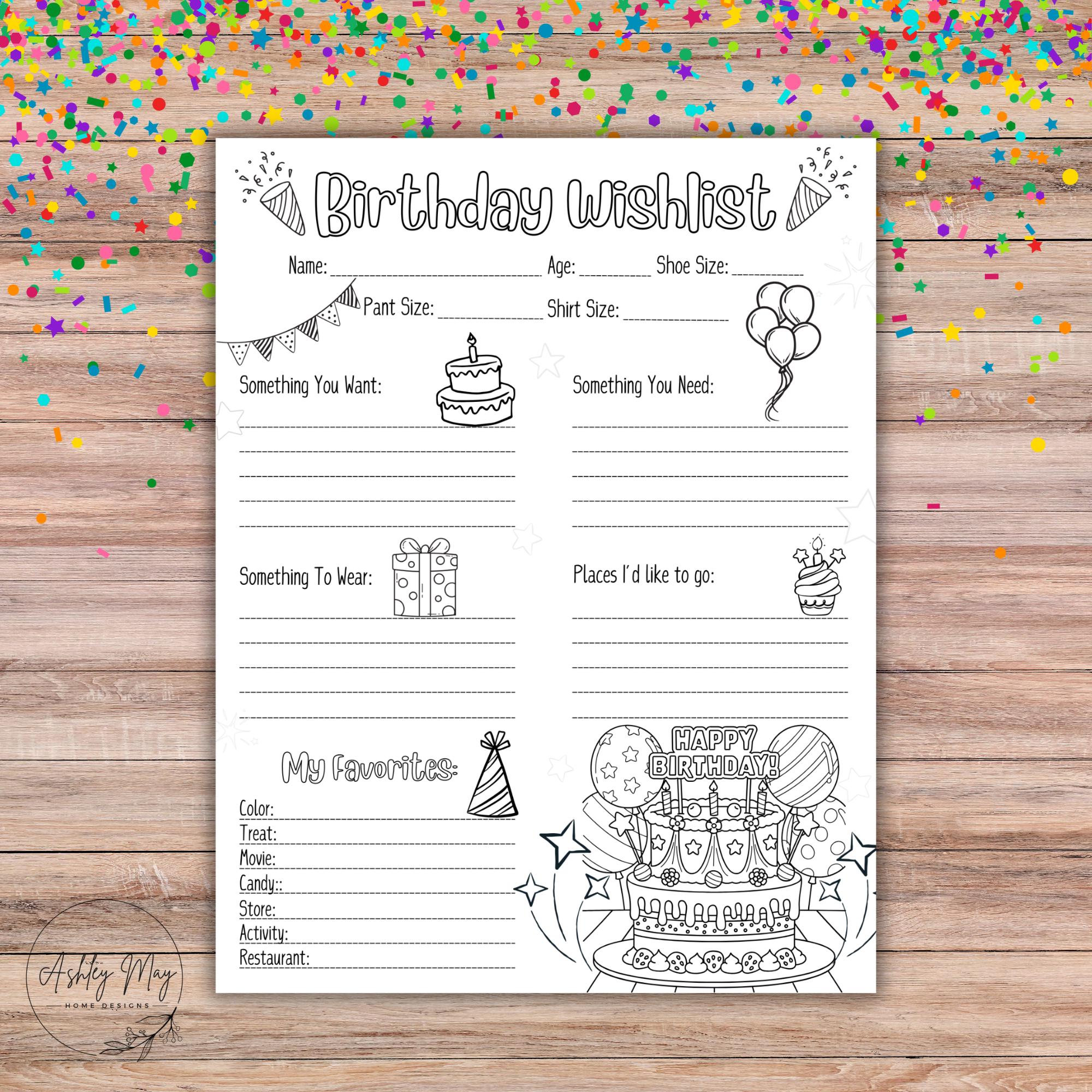 Kids Birthday Coloring Wishlist, Birthday Wishlist, Gift Wishlist - Etsy