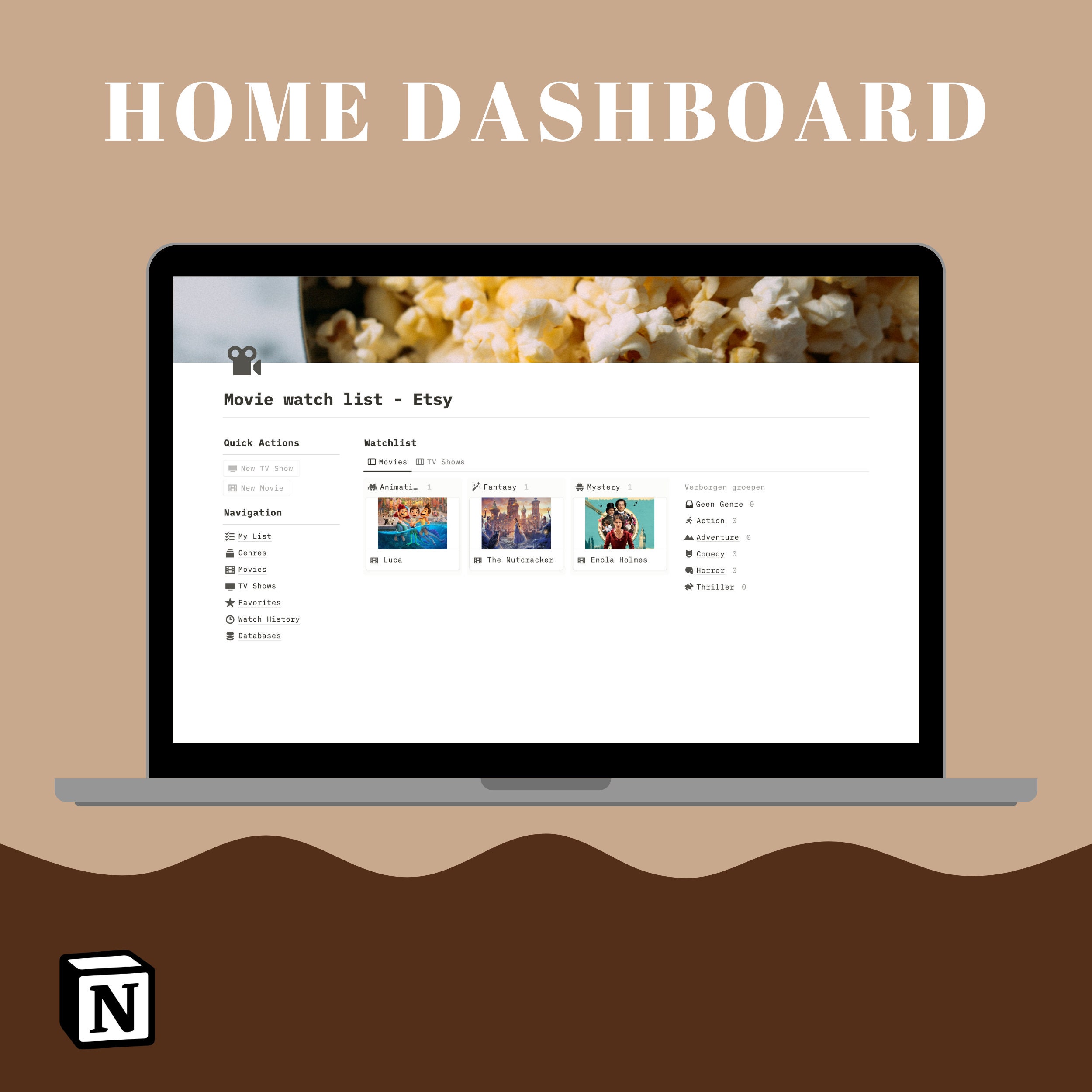 Movie Notion Dashboard Template: Movie / TV Show Tracker, Genre Sorting ...