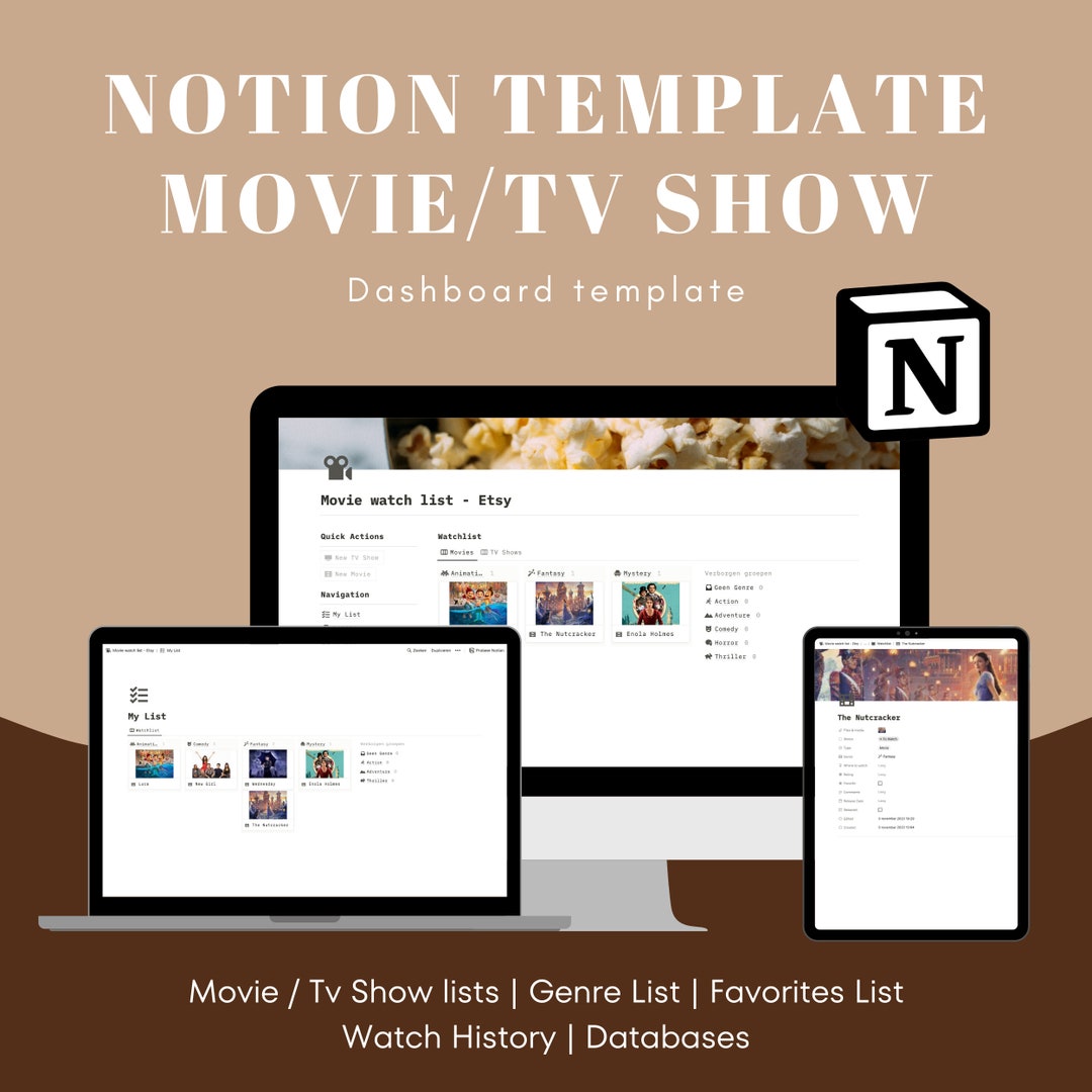 Movie Notion Dashboard Template: Movie / TV Show Tracker, Genre Sorting ...
