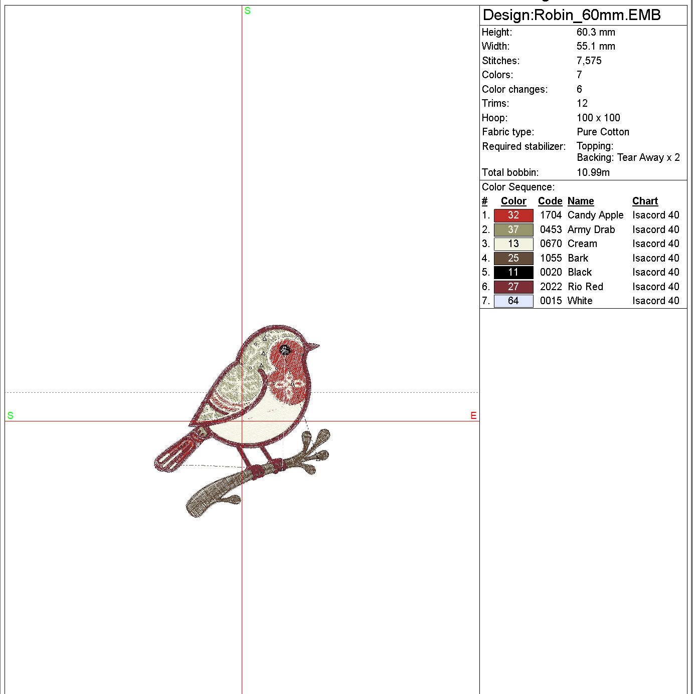 Charming Christmas Robin Folk Art Machine Embroidery File - Ideal for ...