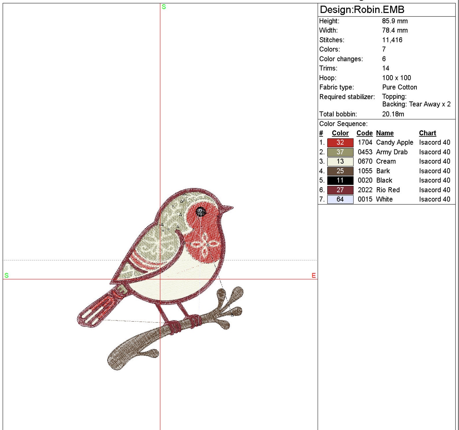 Charming Christmas Robin Folk Art Machine Embroidery File - Ideal for ...