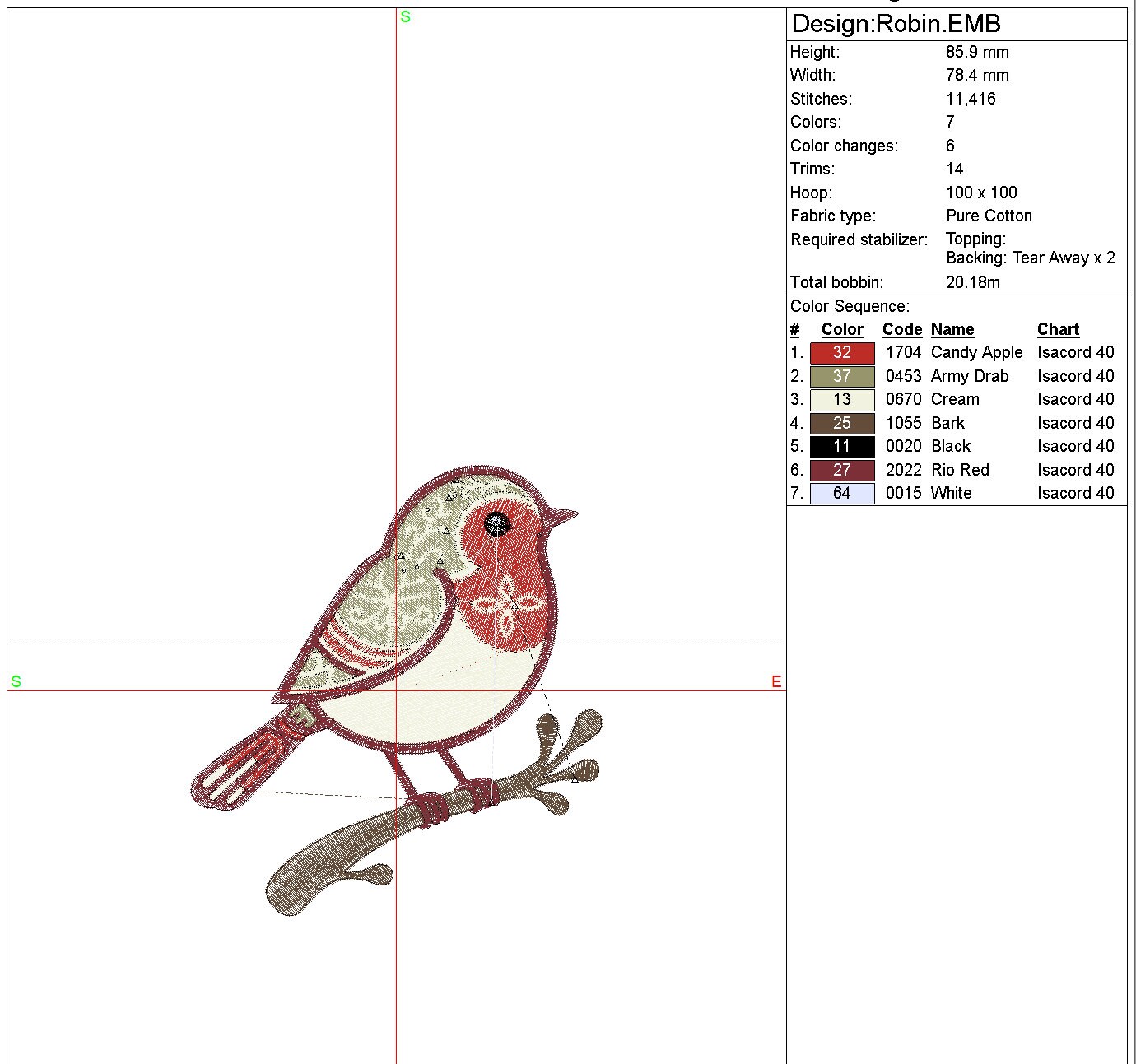 Charming Christmas Robin Folk Art Machine Embroidery File - Ideal for ...