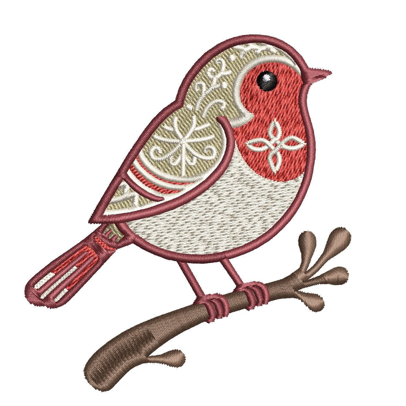Charming Christmas Robin Folk Art Machine Embroidery File - Ideal for ...