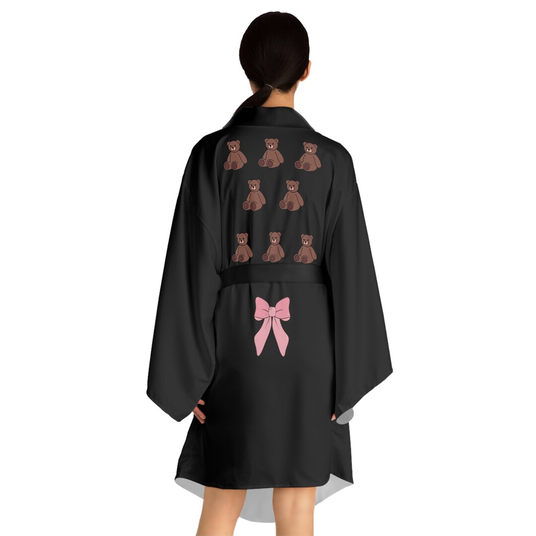 Teddy Bear Satin Robe, Pink Bow Satin Robe, Kimono Robe, Japanese Robe ...