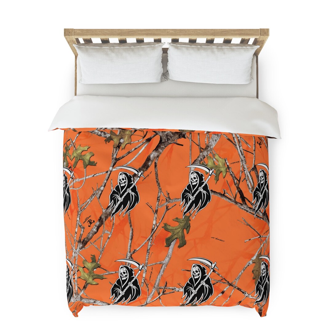 Orange Camo Duvet Cover, Grim Reaper Duvet Cover, Orange Camo Decor ...