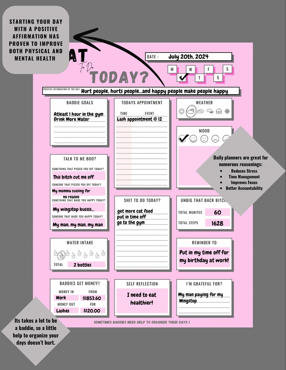 Baddie Daily Planner, EDITABLE Daily Planner Template, PDF Printable ...