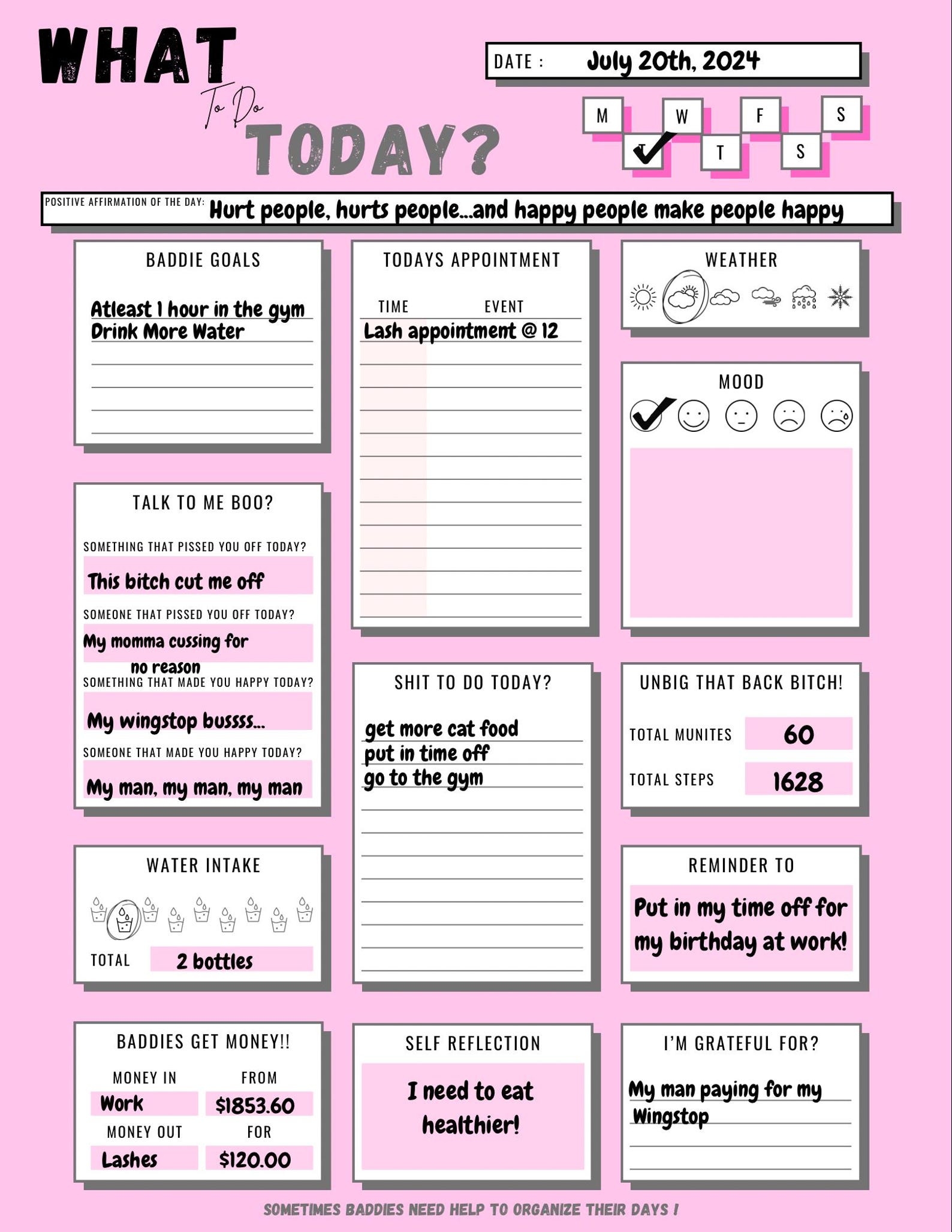 Baddie Daily Planner, EDITABLE Daily Planner Template, PDF Printable ...