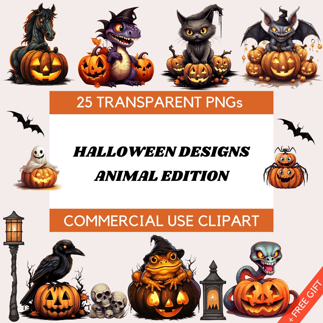 Cute Halloween Clipart Animal Halloween Clipart Spooky - Etsy