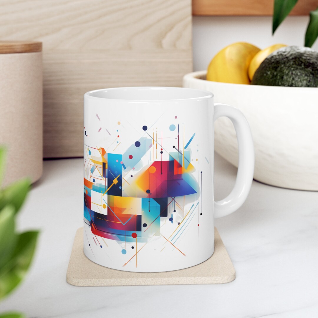 Original Multicolored Geometric Illustration Ceramic Coffee Tea Mug ...