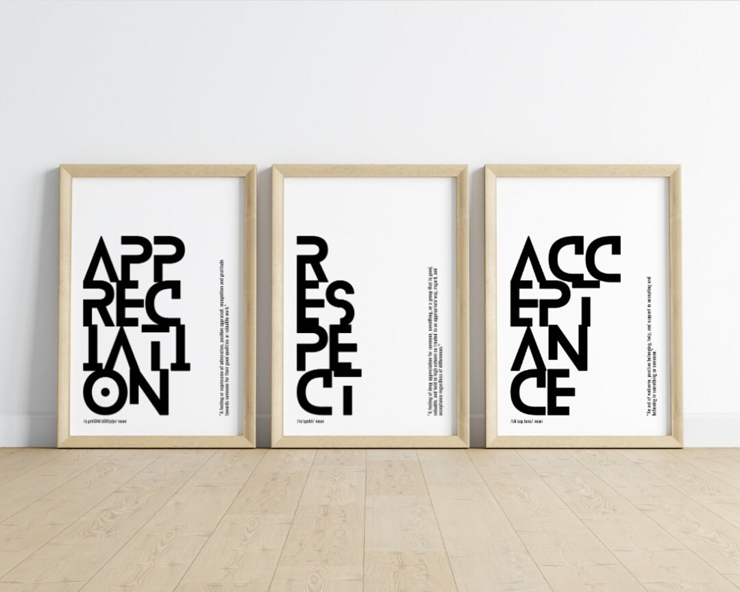 Set of 3 Definition Print, Respect Appreciation Acceptance Definition ...