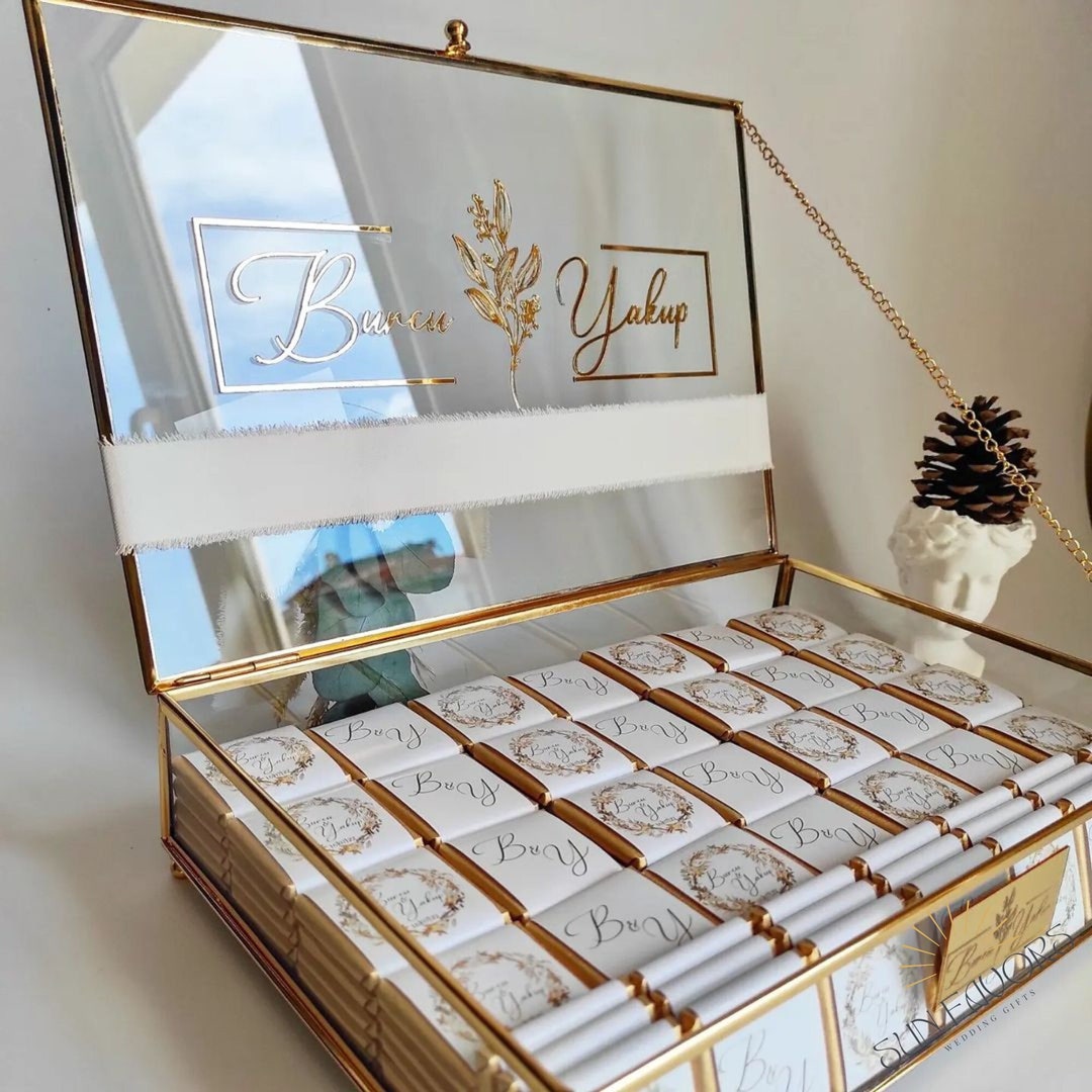 Gold Chocolate Wedding Favors, Glass Box Chocolate, Chocolate for ...