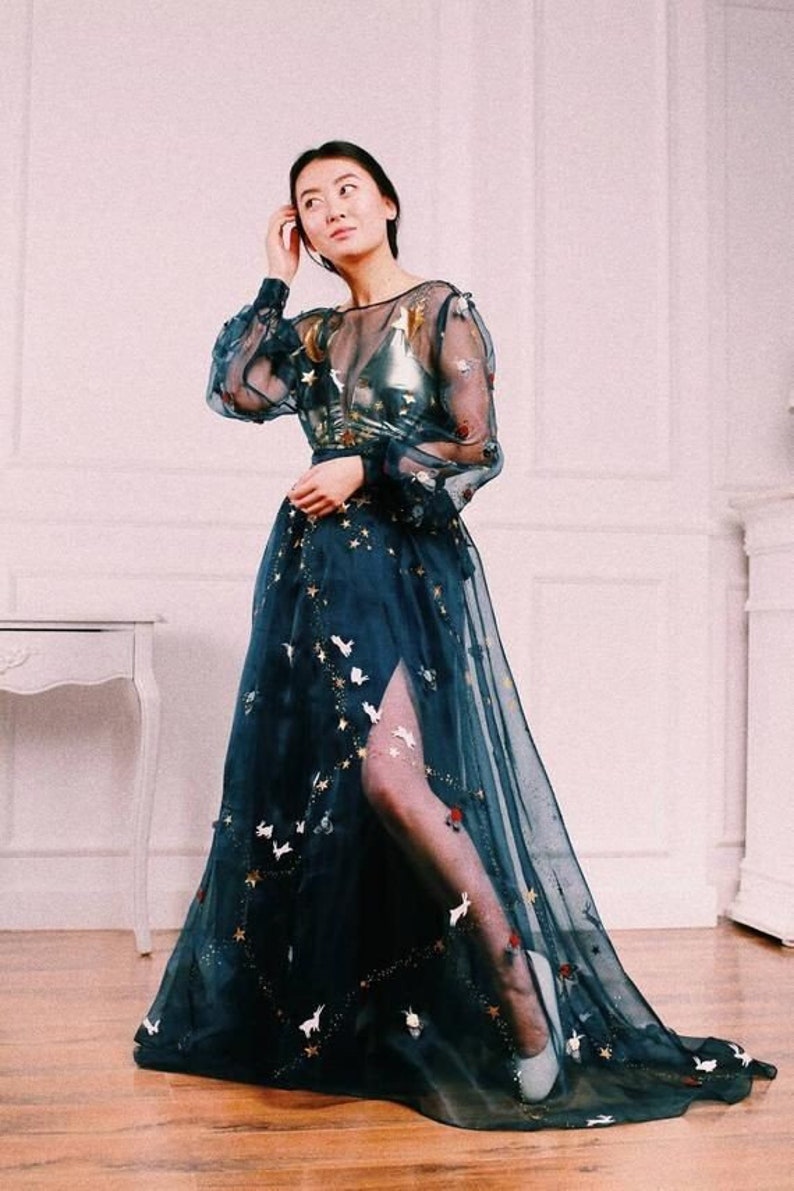 Blue Wedding Dress Star Dress Celestial Wedding Dress Custom Wedding ...