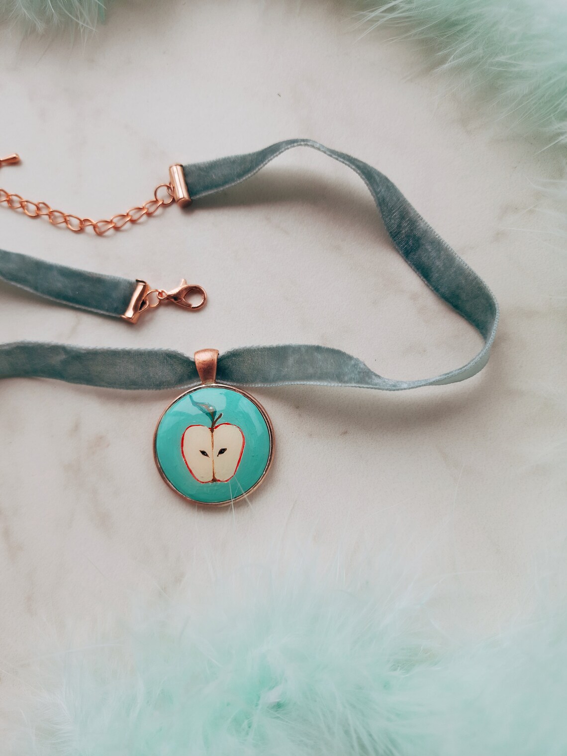 Choker Necklace, Apple Choker Necklace, Apple Necklace, Velvet Choker ...