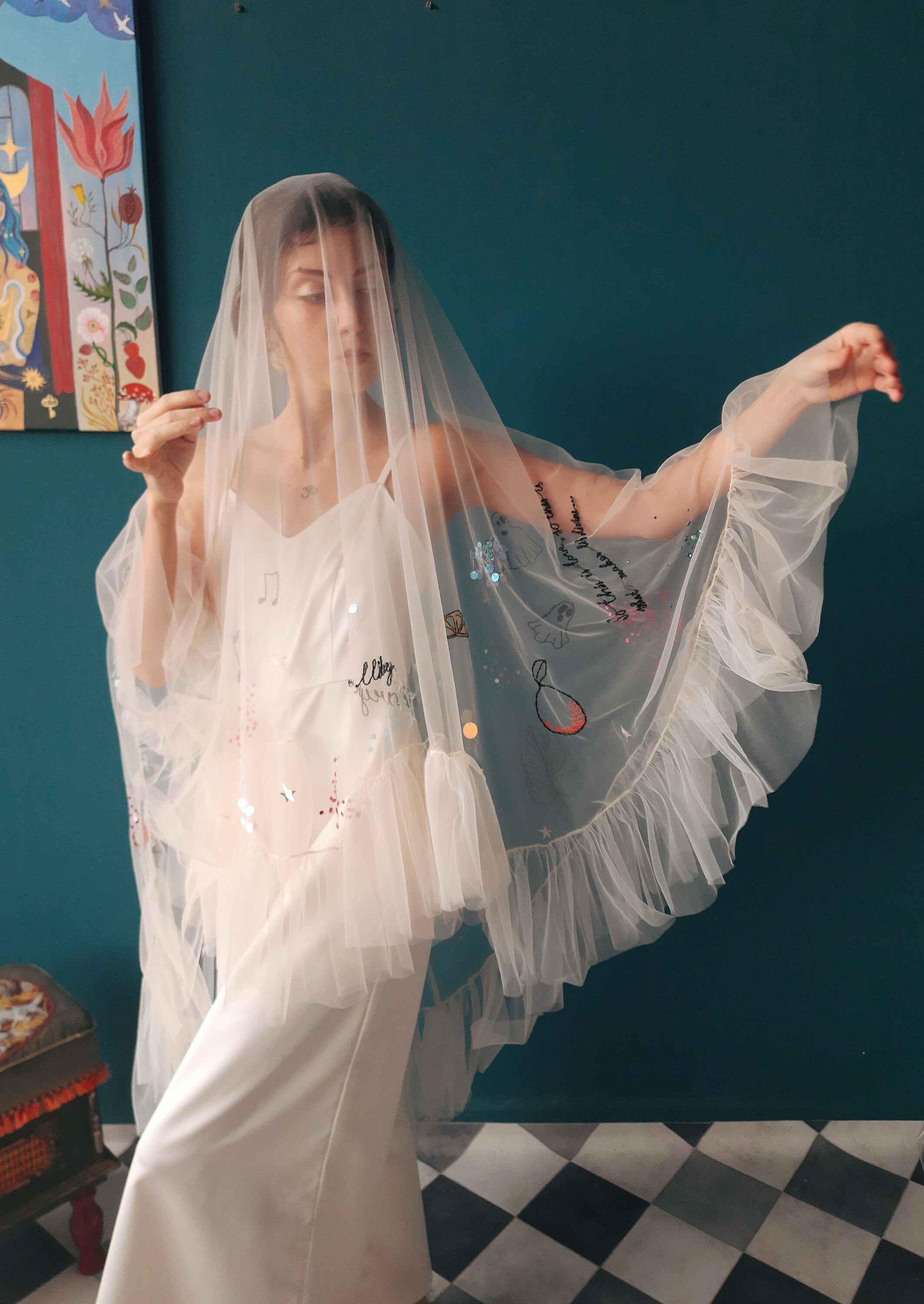 Romantik Wedding Veil Embroidery Wedding Veil Custom Veil Bridal Custom ...