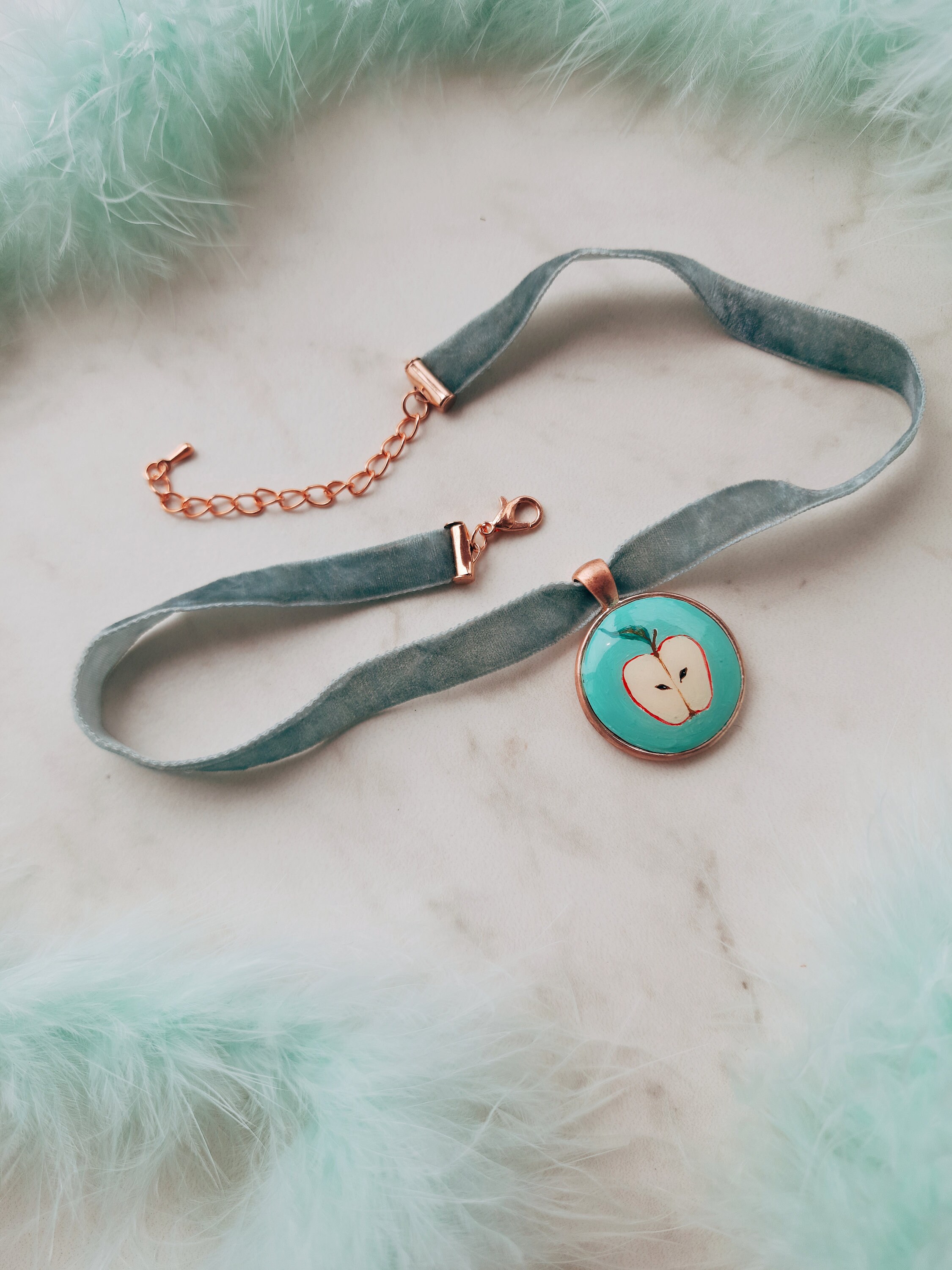 Choker Necklace, Apple Choker Necklace, Apple Necklace, Velvet Choker ...