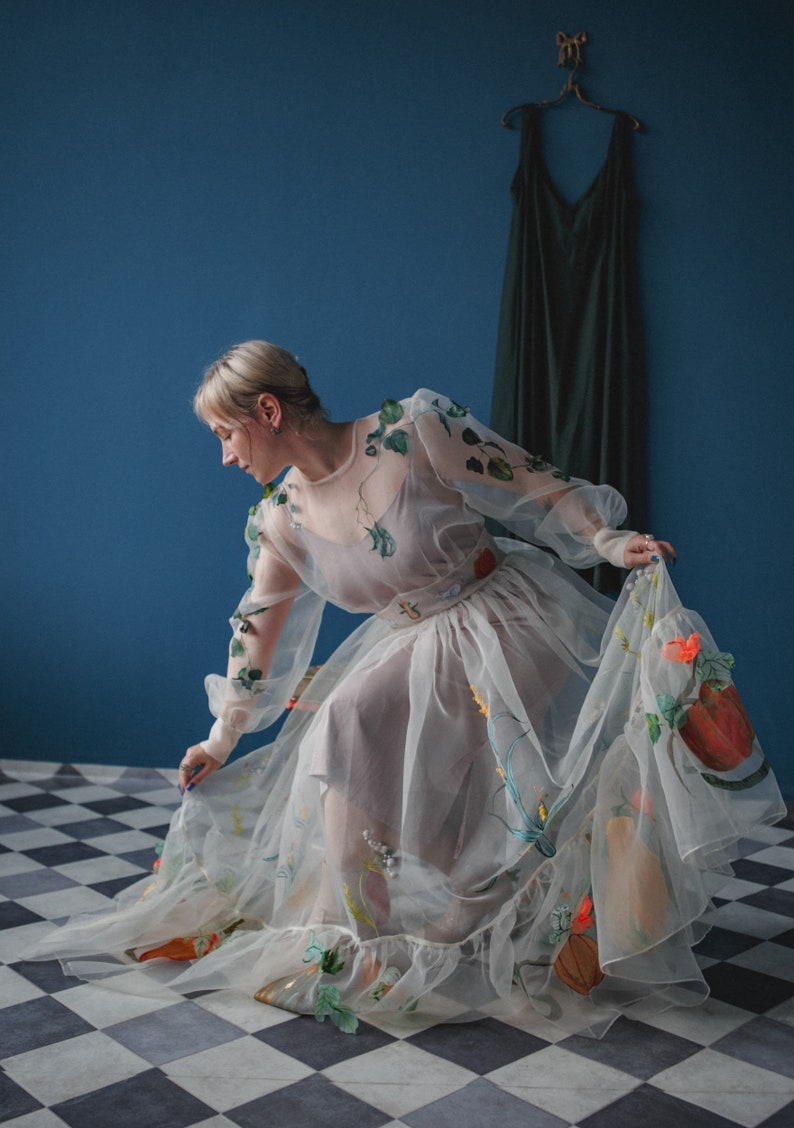 Botanical Wedding Dress Custom Wedding Dress Floral Dress White Organza ...