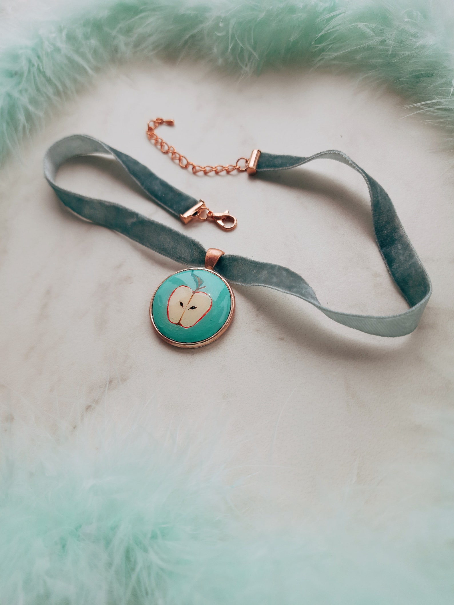 Choker Necklace, Apple Choker Necklace, Apple Necklace, Velvet Choker ...