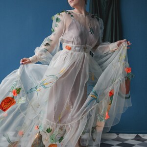 Botanical Wedding Dress Custom Wedding Dress Floral Dress White Organza ...