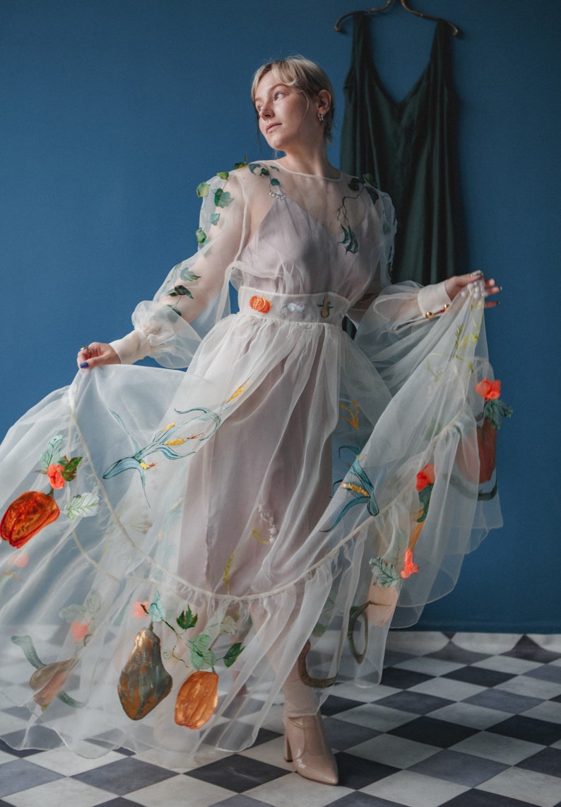 Botanical Wedding Dress Custom Wedding Dress Floral Dress White Organza ...