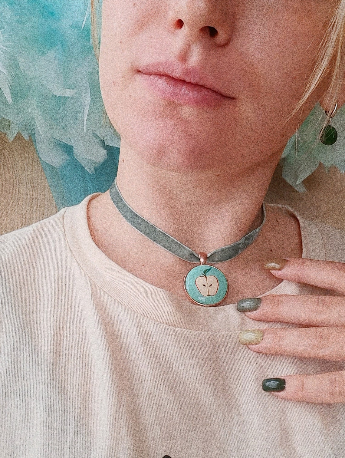 Choker Necklace, Apple Choker Necklace, Apple Necklace, Velvet Choker ...