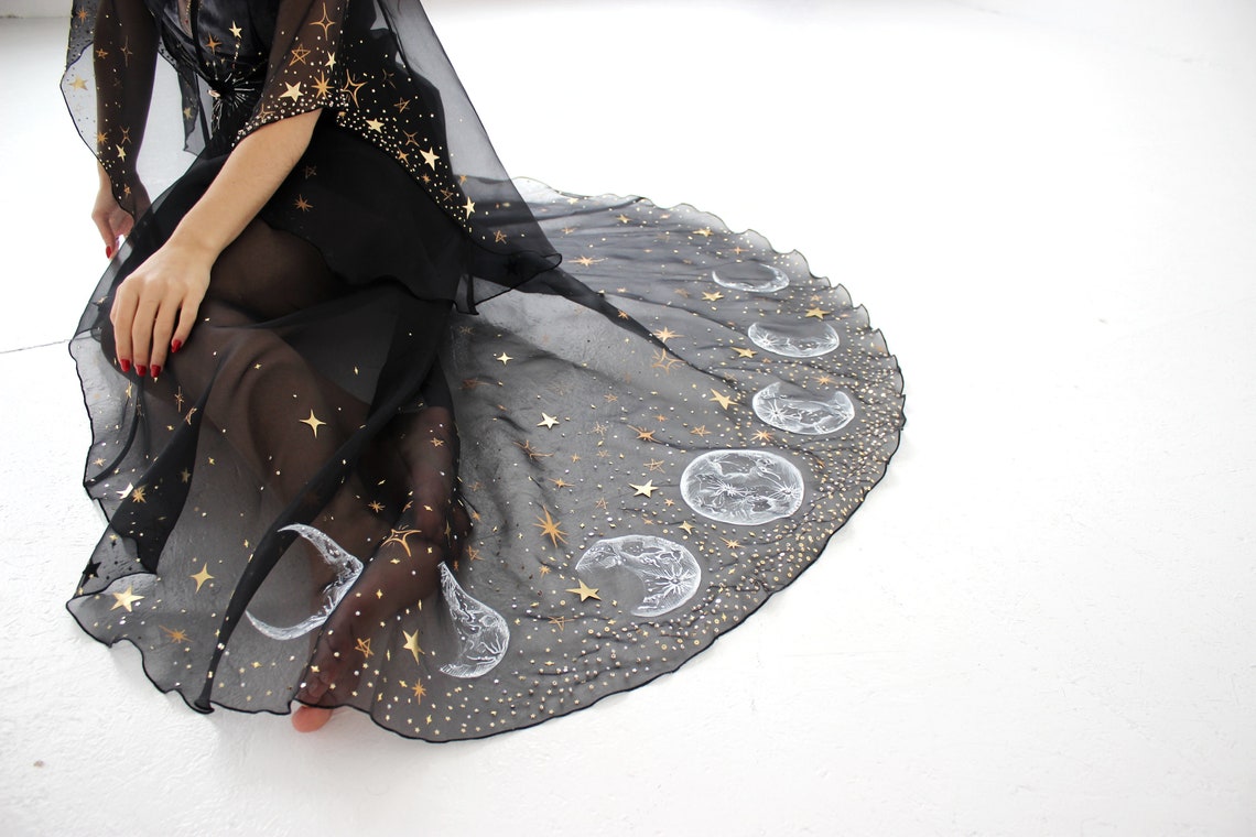 Black Moon Dress Black Wedding Dress Organza Silk Dress Moon Dress Star ...