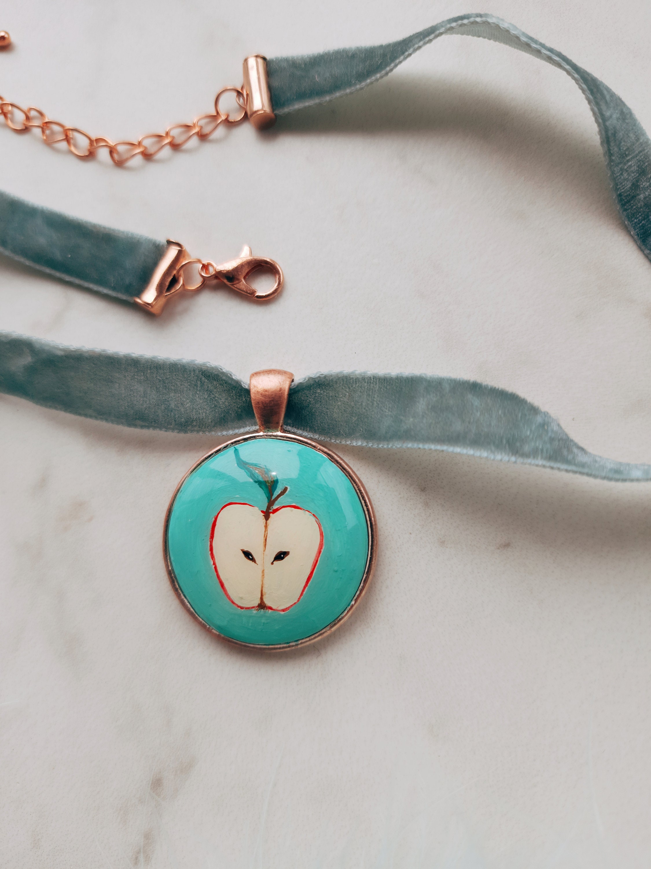 Choker Necklace, Apple Choker Necklace, Apple Necklace, Velvet Choker ...