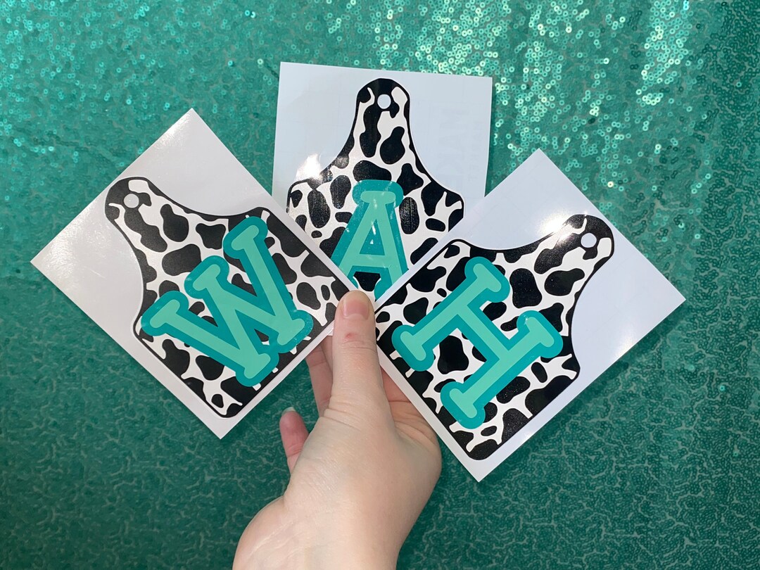 Cow Print Ear Tag Monogram Decal - Etsy