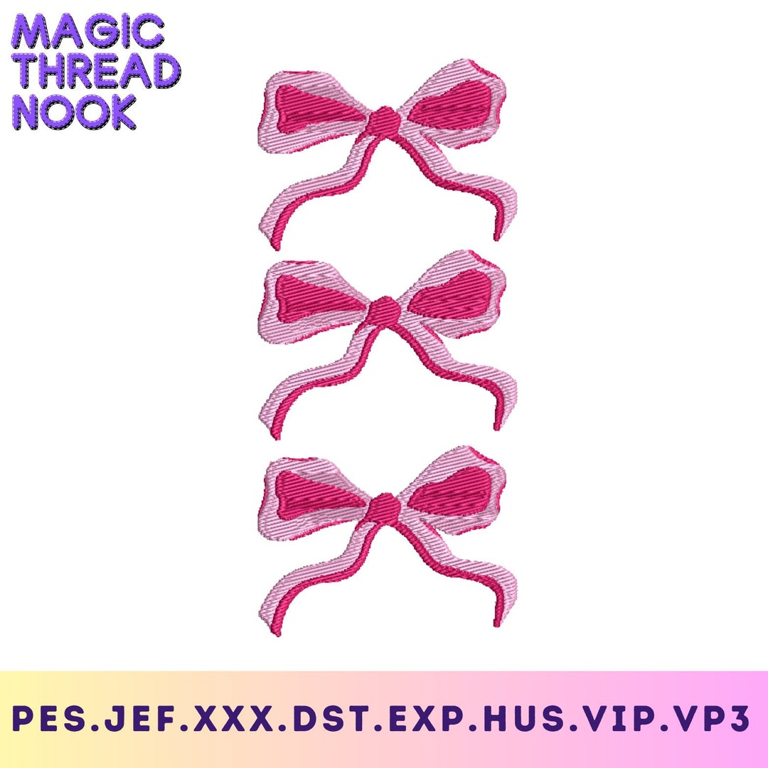 Three Pink Ribbons Embroidery Design. Pink Embroidery. Bow Embroidery ...
