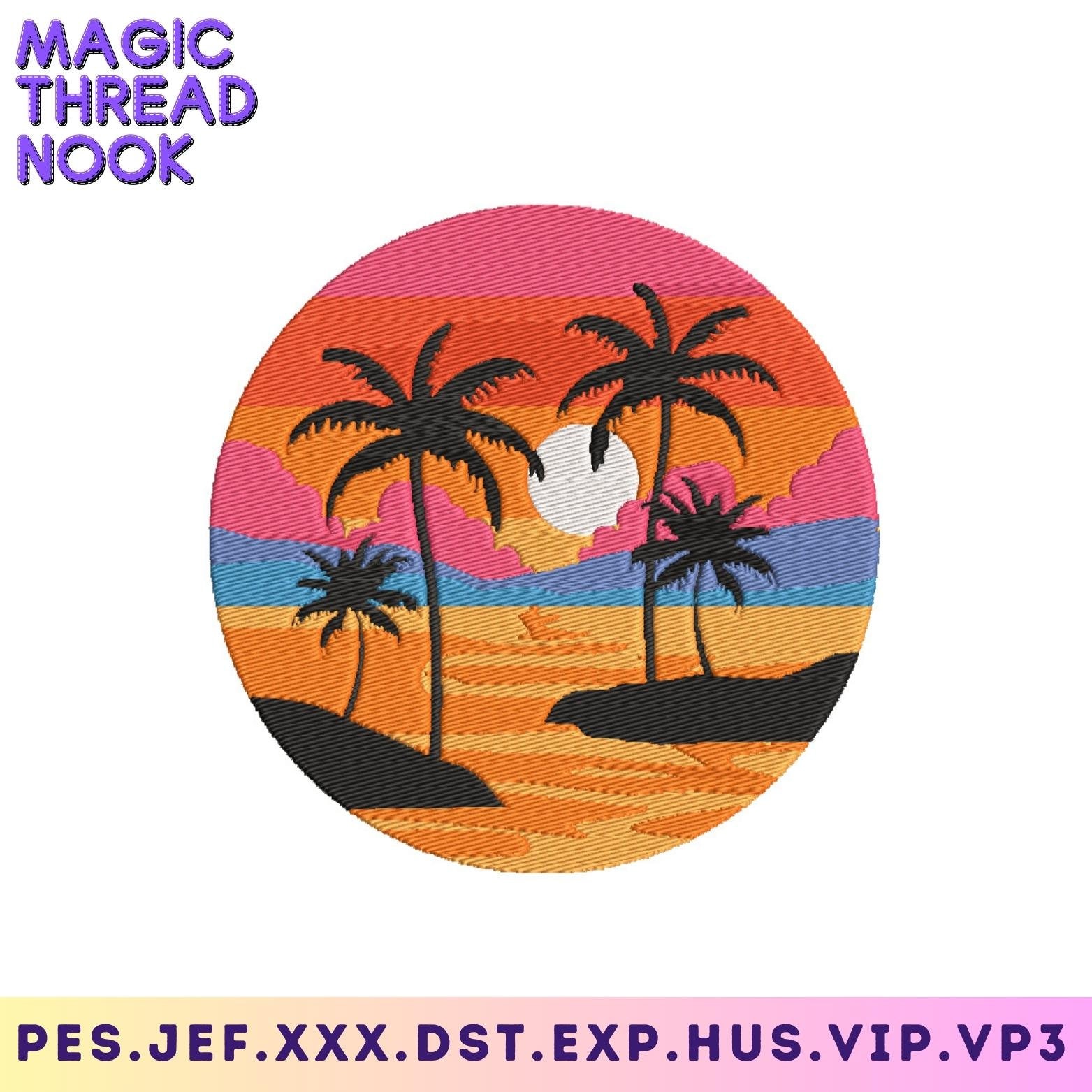 Retro Sunset Embroidery Design. Summer Sunset Design. Travel Lover ...