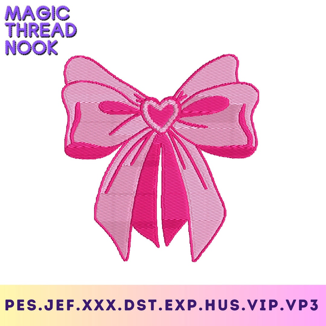 Fancy Pink Ribbon Embroidery Design. Pink Embroidery. Bow Embroidery ...