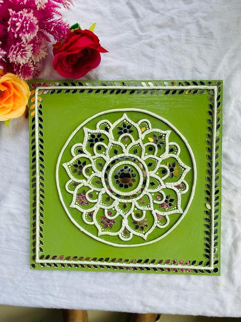 Mud Mirror Art of Green Color ,wall Decor,home Decor,gifting,evil Eye ...