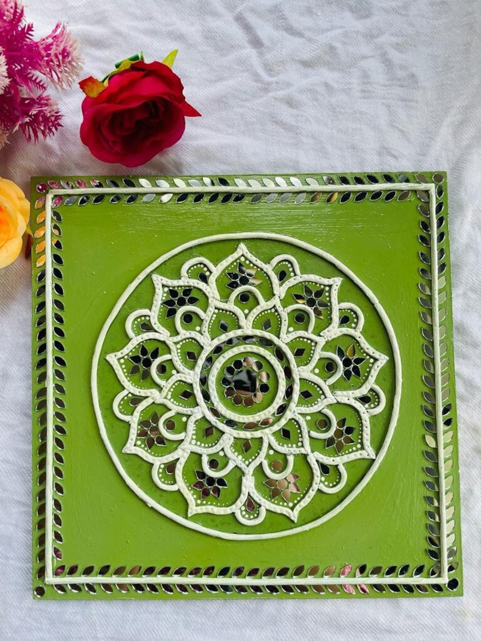 Mud Mirror Art of Green Color ,wall Decor,home Decor,gifting,evil Eye ...