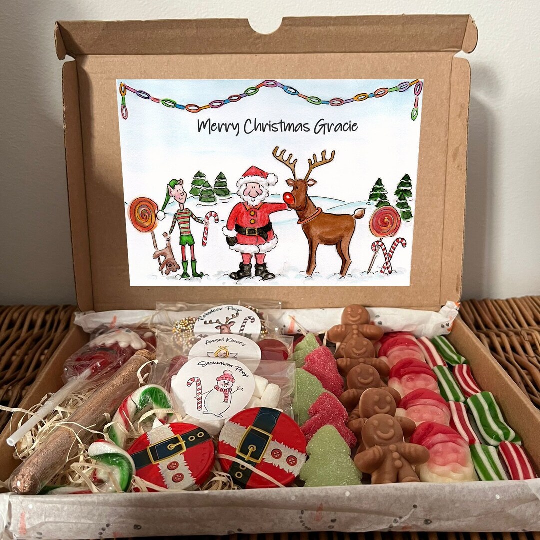 Personalised Christmas Sweets Gift Box With Hand-drawn Festive Scene ...