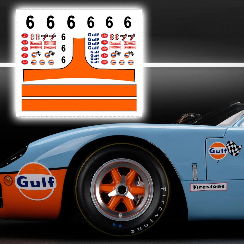 Gulf Racing Livery White Toner Waterslide Decals for HW 1:64 Gulf ...
