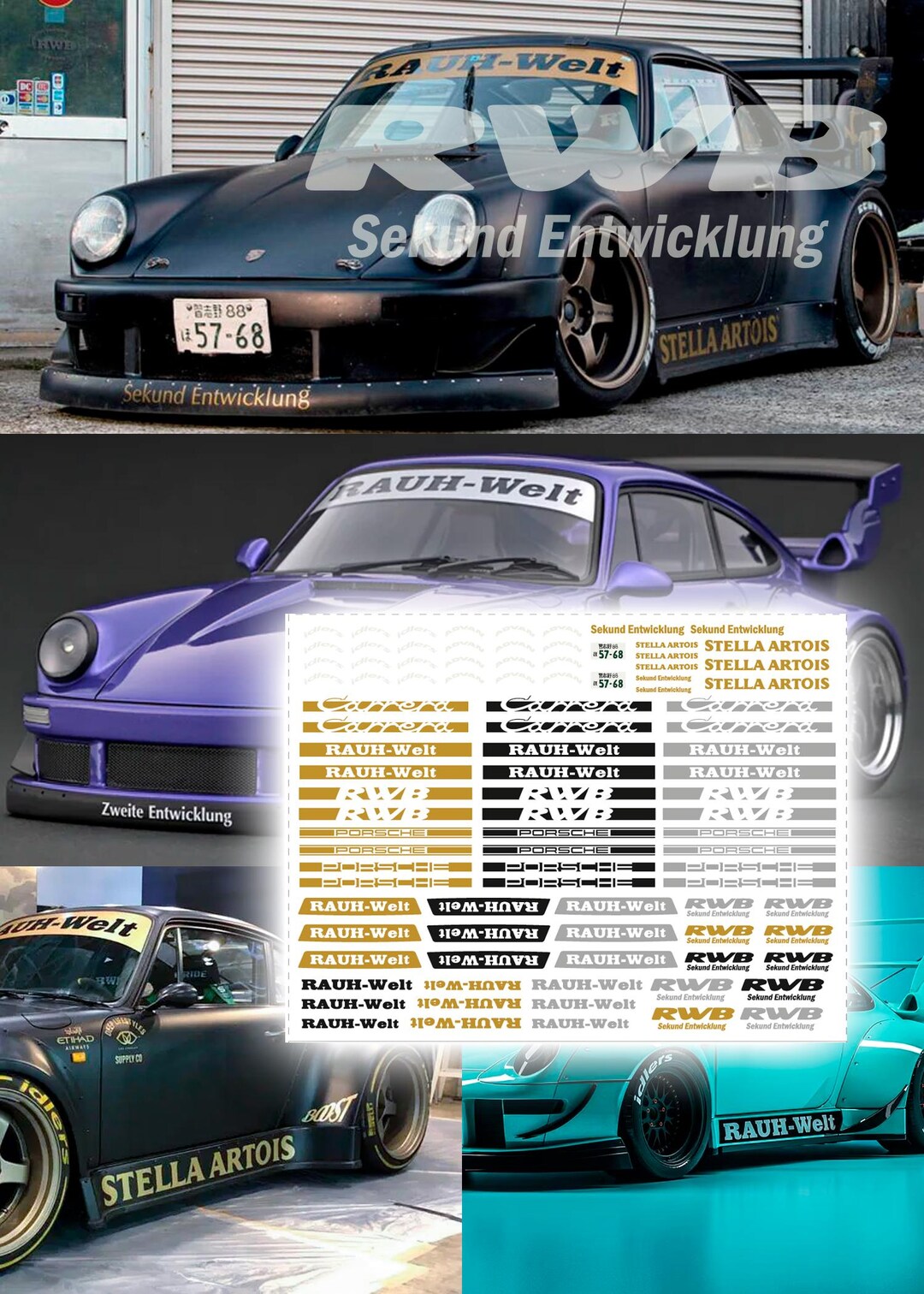 RWB Porsche 964 930 993 Waterslide Decals for 1:64 Models Rauh Welt ...