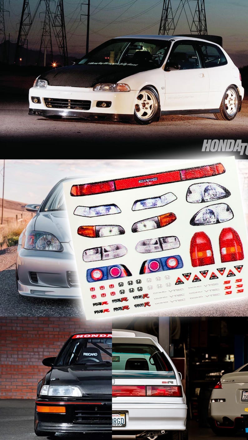 Honda Civic Ef Ek Eg Typer Lights and Badges Waterslide Decals 1:64 for ...