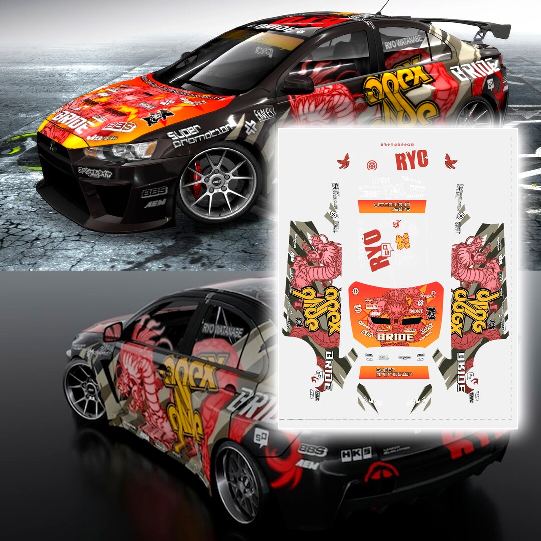 Need for Speed Prostreet Ryo Watanabe Mitsubishi Lancer Evo X Waterslide Decals 1:64 for Hot ...