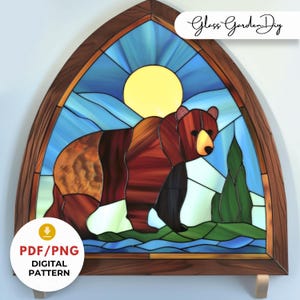 Stained Glass Bear Pattern, DIY Woodland Window Art, Rustic Cabin Decor ...