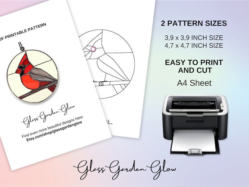 Cardinal Bird Ornament Stained Glass Pattern PDF PNG Printable File ...